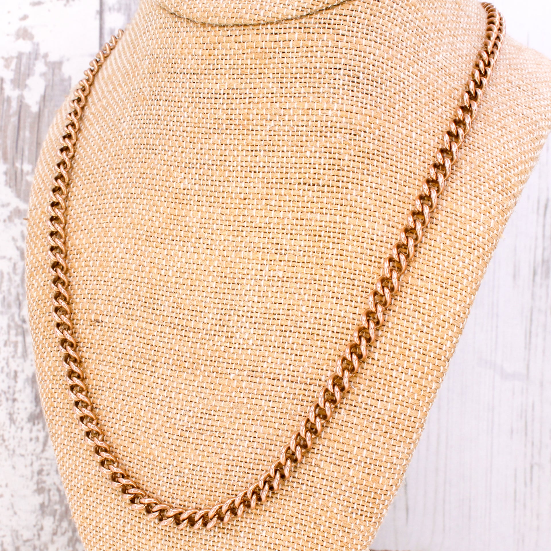 Antique 26 Inch Curb Chain in 9k Rose Gold, circa 1900