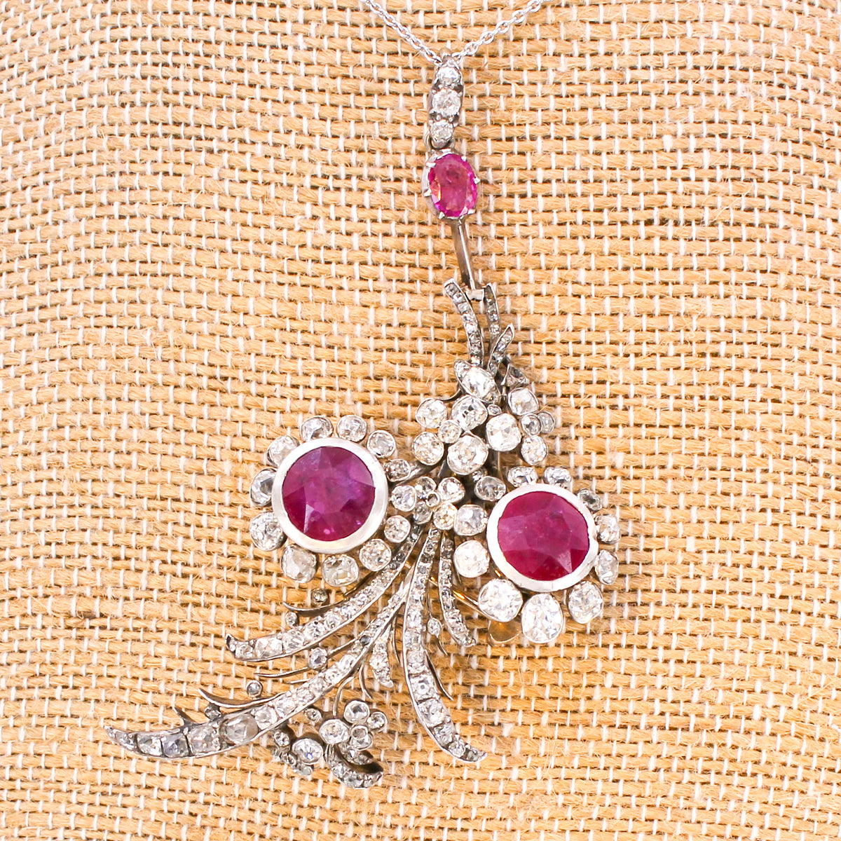 Antique 5.53 Carat Ruby & 5.69 Carat Old Cut Diamond Brooch, circa 1850
