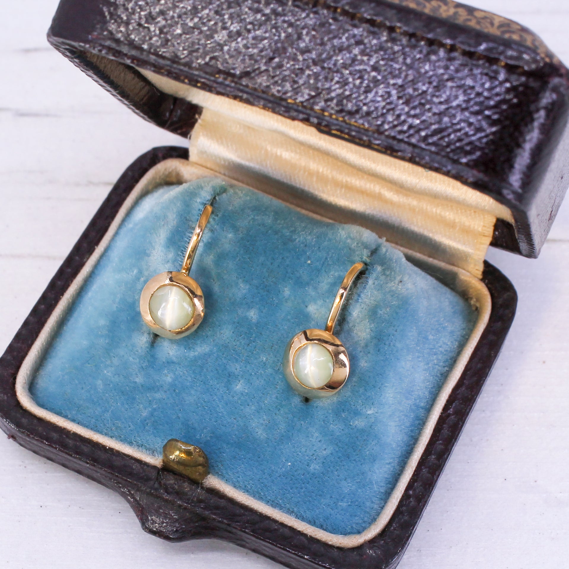 Mid Century 0.85 Carat Cat's Eye Chrysoberyl Lever Back Earrings, circa ...